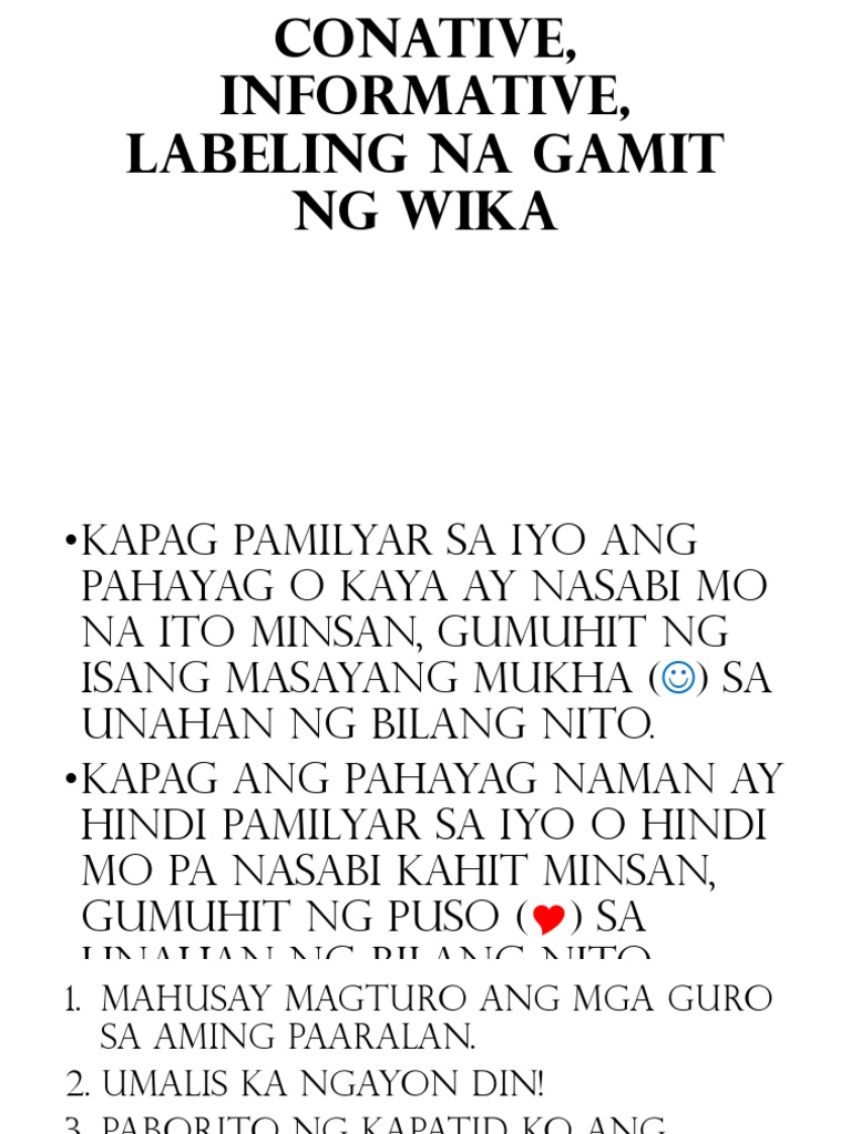 Conative, Informative, Labeling Na Gamit Ng