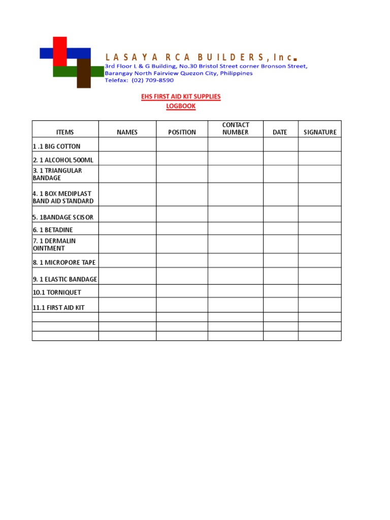 First Aid Kit Log Book | PDF | Survivalism | Safety