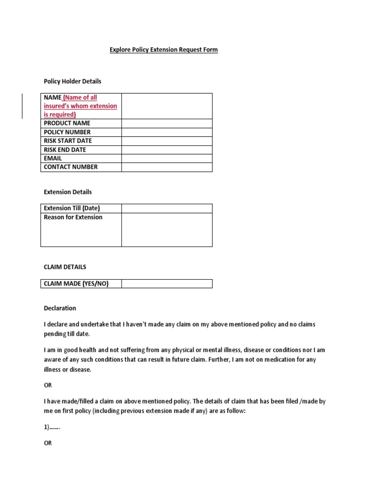 (Name of All Insured's Whom Extension Is Required) : Explore Policy ...