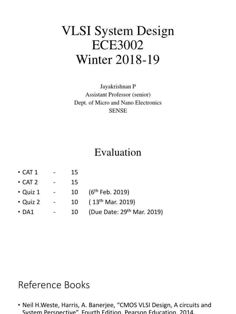 VLSI System Design ECE3002 Winter 2018-19 | PDF | Field Effect Transistor | Mosfet