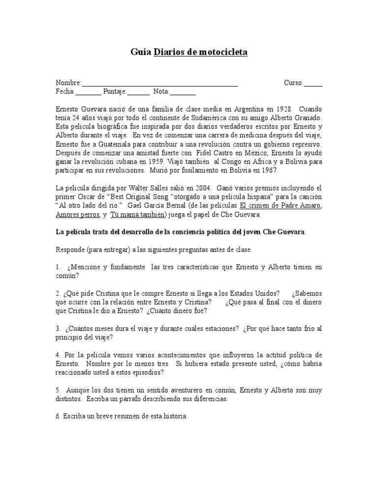 Guía Diarios de Motocicleta | PDF