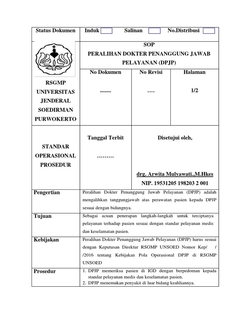 SOP Peralihan DPJP | PDF