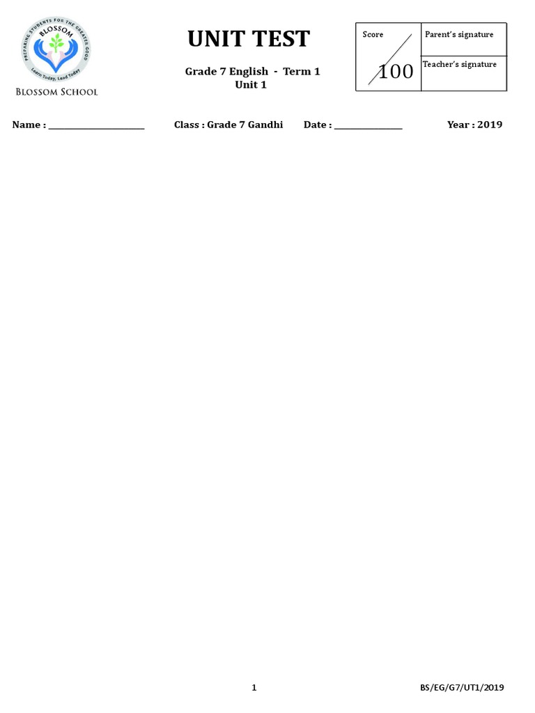 Unit Test: Grade 7 English - Term 1 Unit 1 | PDF | Bed And Breakfast ...