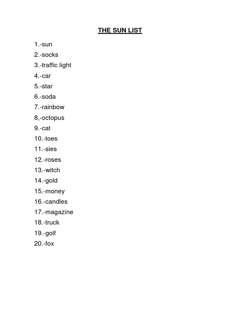 Sun List of Various Items | PDF