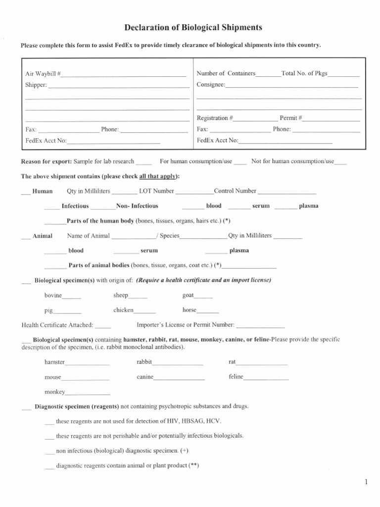 Declaration of Biological Shipment | PDF