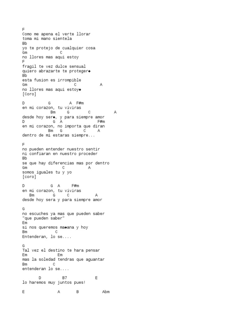 Acordes de "En mi corazón vivirás" | PDF | Poesía
