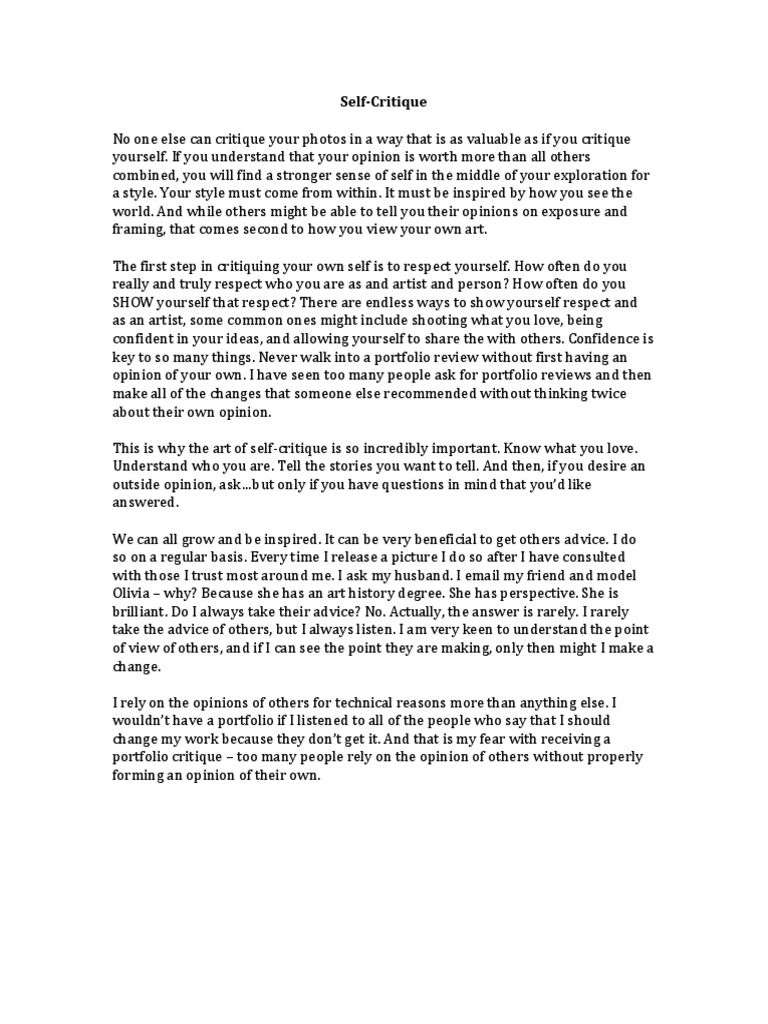 Self-Critique for Artists' Growth | PDF | Experiment | Psychological ...