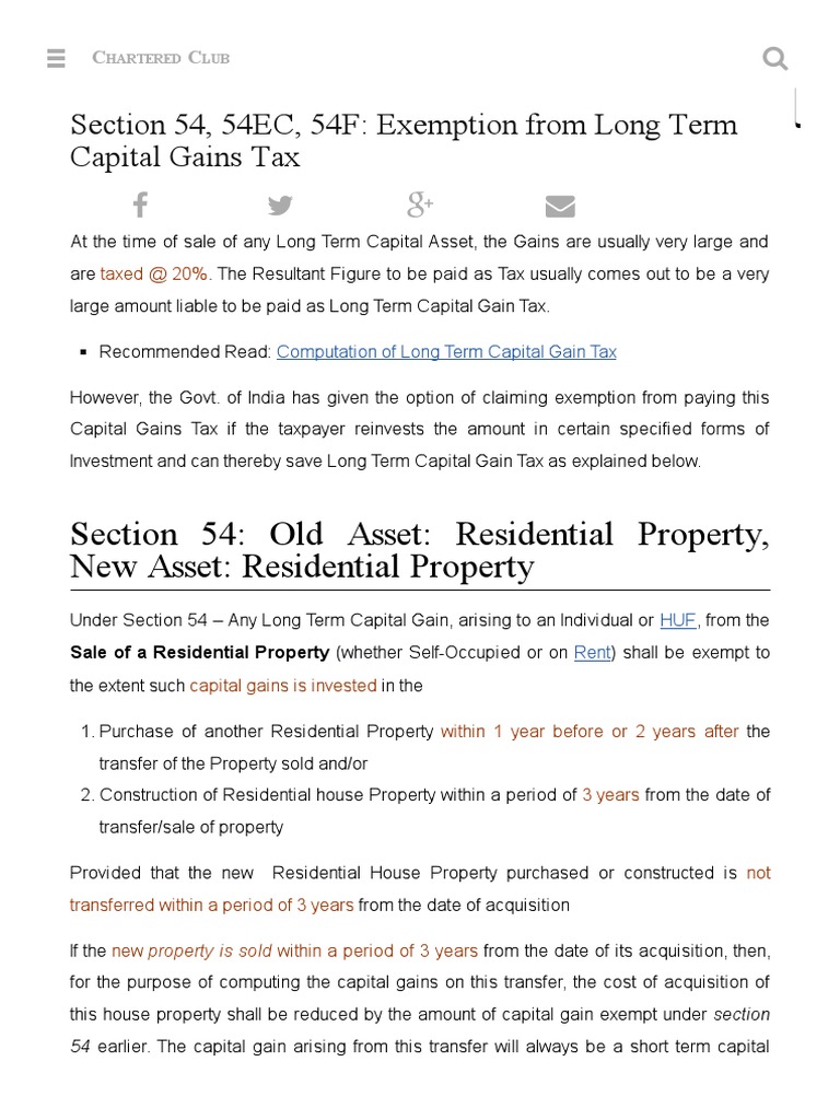 Section 54: Old Asset: Residential Property, New Asset: Residential ...