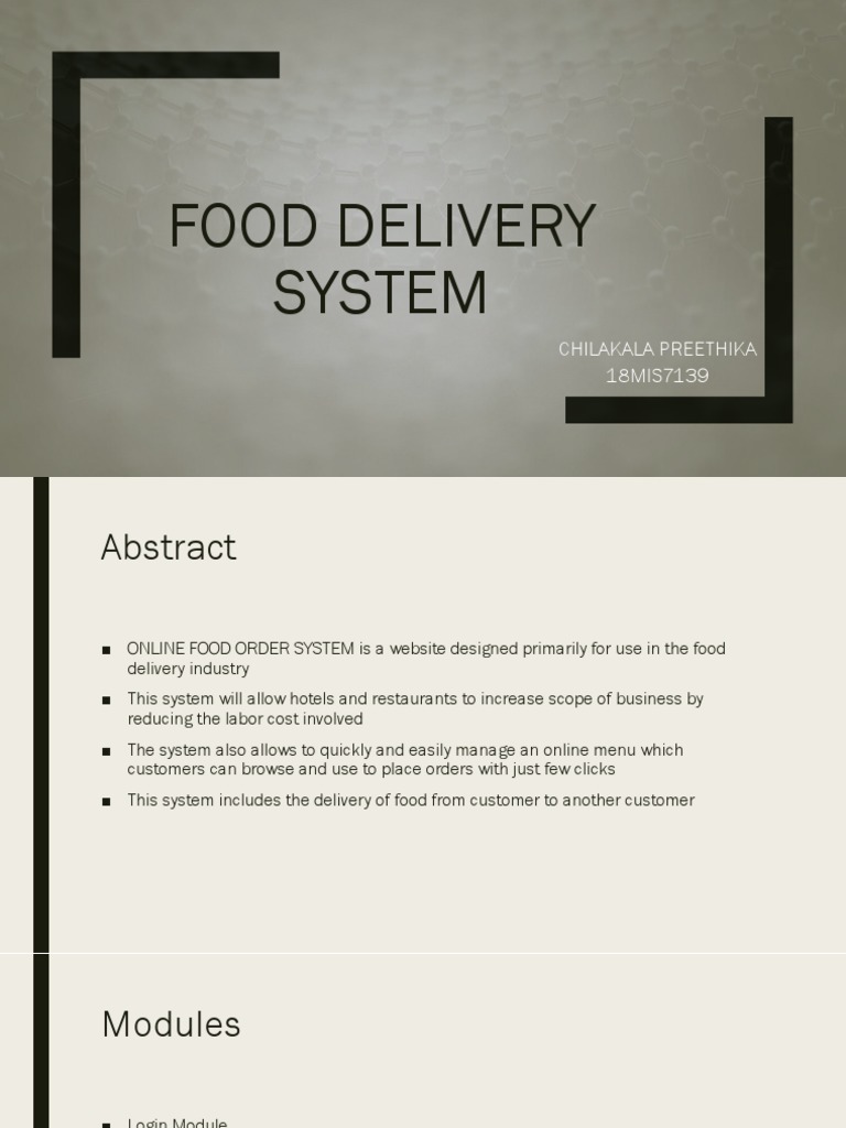 Food Delivery System: Chilakala Preethika 18MIS7139 | PDF