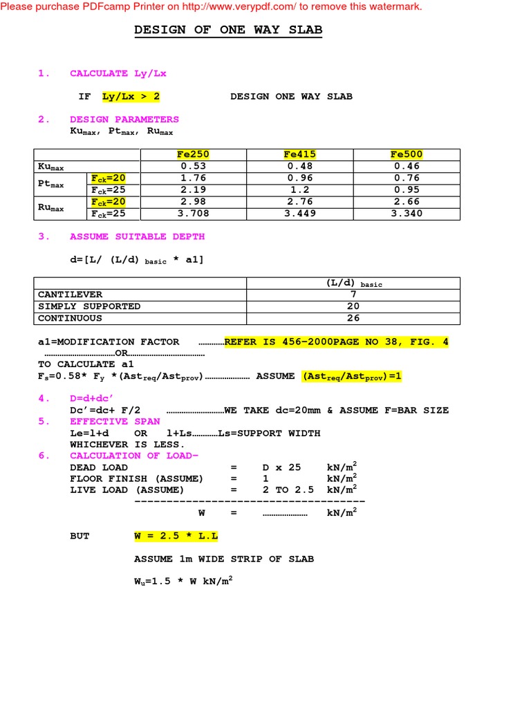 Design of One Way Slab: 1. Calculate Ly/Lx | PDF | Economic Sectors ...