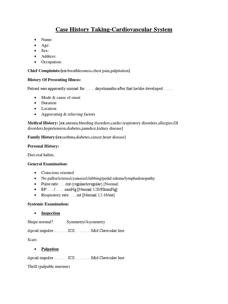 Case History Taking CVS | PDF