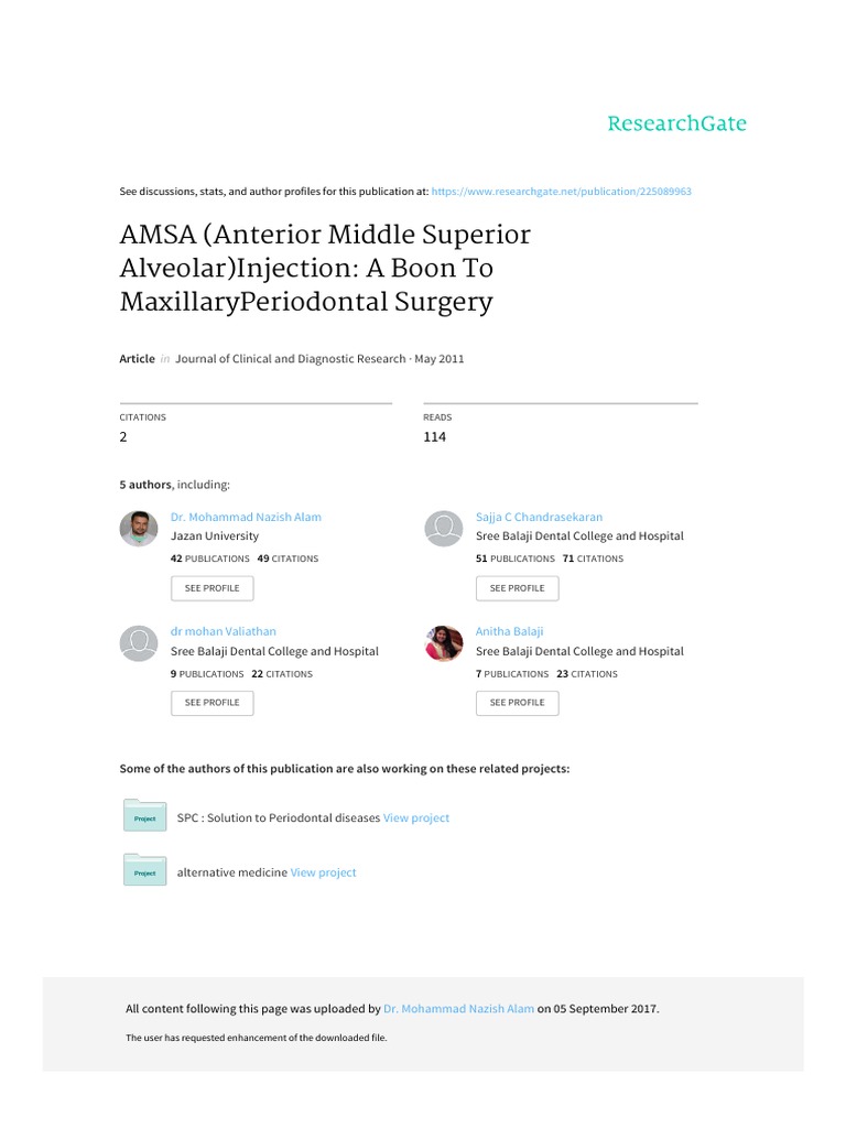 AMSA Injection Provides Effective Anesthesia for Maxillary Periodontal ...