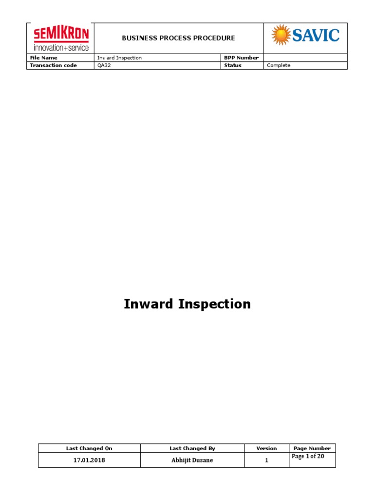 Inward Inspection: Business Process Procedure | PDF | Business Process ...