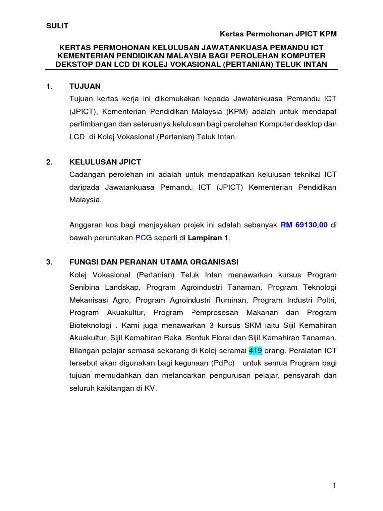 Kertas Kerja Permohonan Alatan Ict | PDF