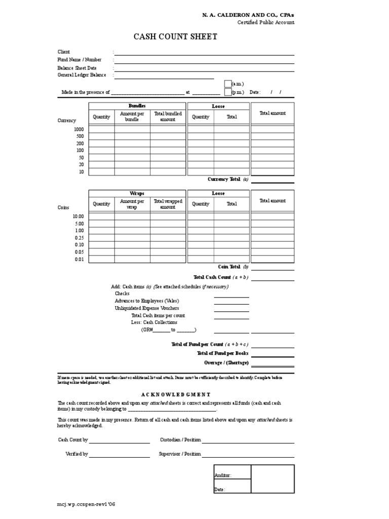 Cash Count Sheet and Audit Template | PDF | Service Industries | Economies