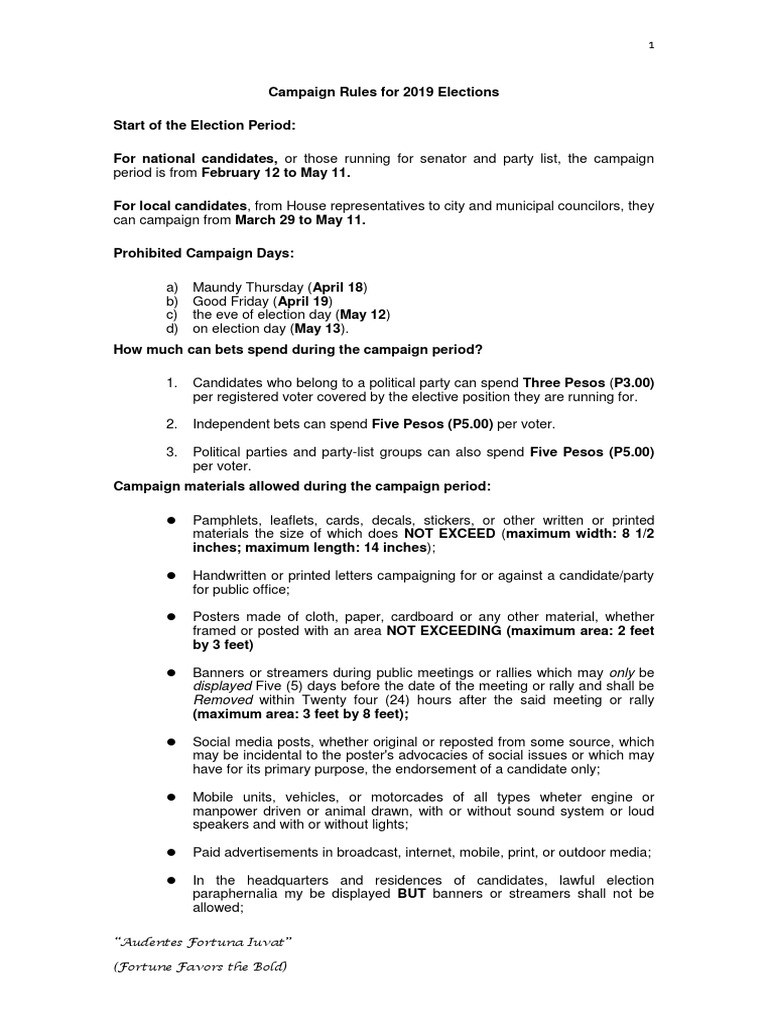 Campaign Rules For 2019 | PDF | Advertising | Mass Media