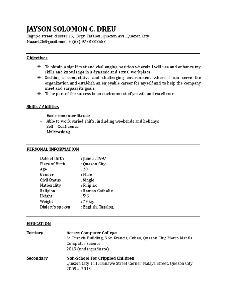 Jayson Solomon C. Dreu: Objectives | PDF | Cognition