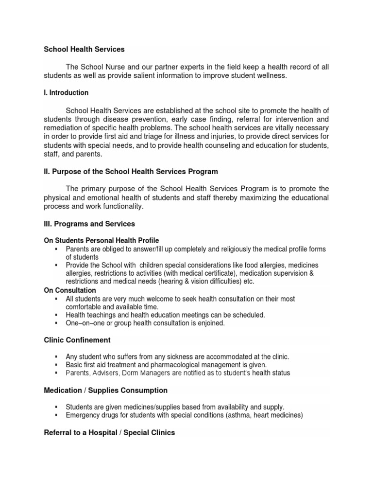 School Health Services | PDF | Health Care | Health Sciences