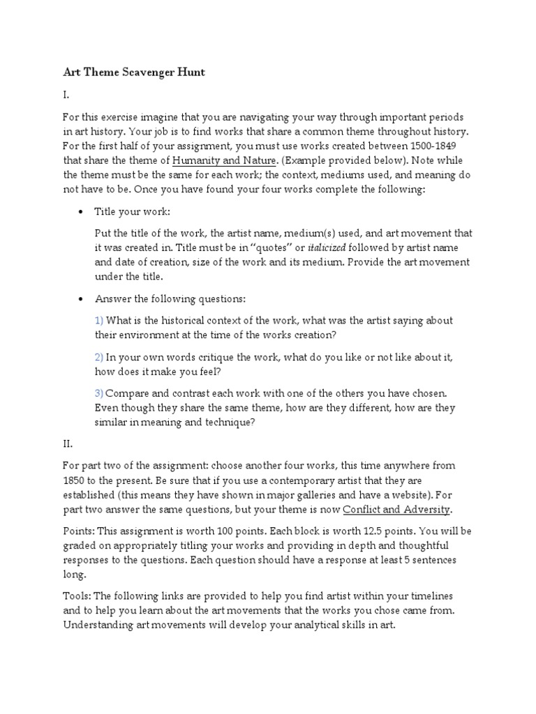 Art Theme Scavenger Hunt | PDF