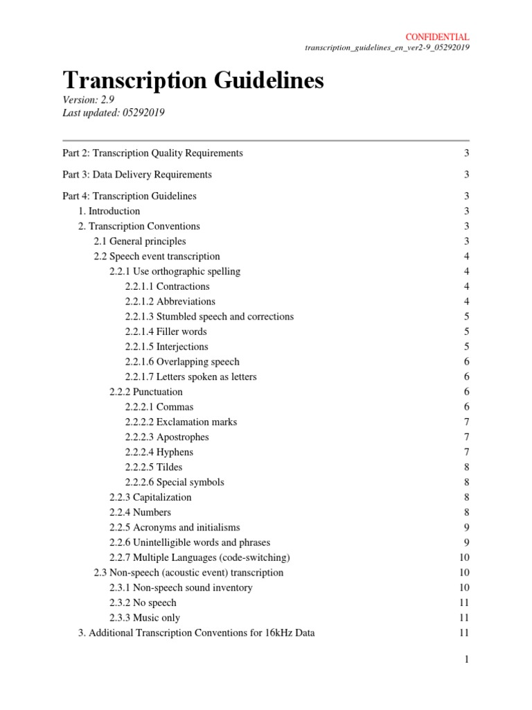 Transcription Guidelines en Ver2-9 05291019 | PDF | Punctuation | Acronym