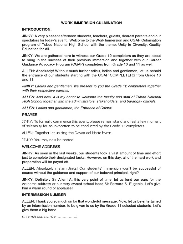 Work Immersion Culmination | PDF