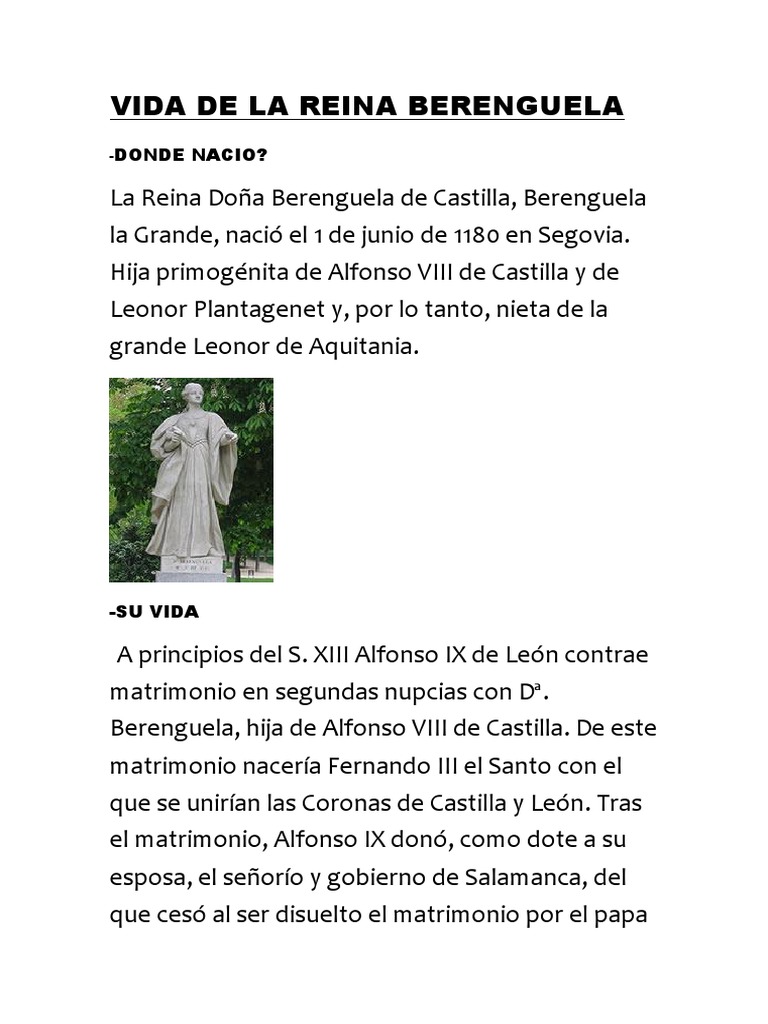 Vida de La Reina Berenguela | PDF