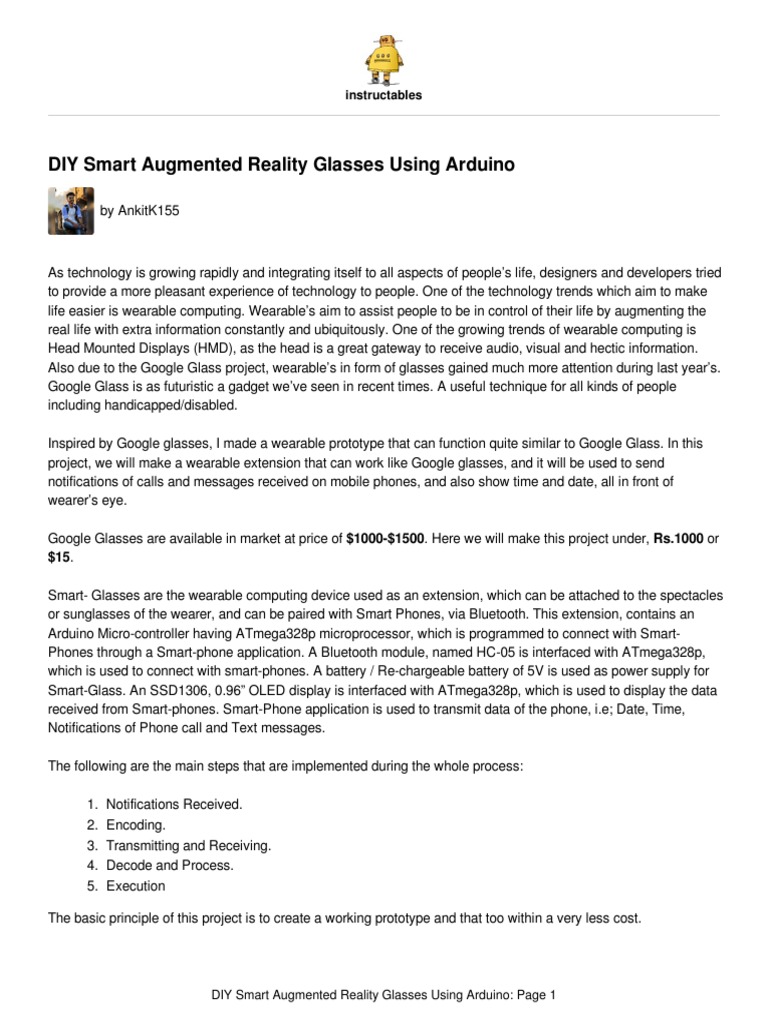 DIY Smart Augmented Reality Glasses Using Arduino | PDF | Wearable Technology | Smartphone