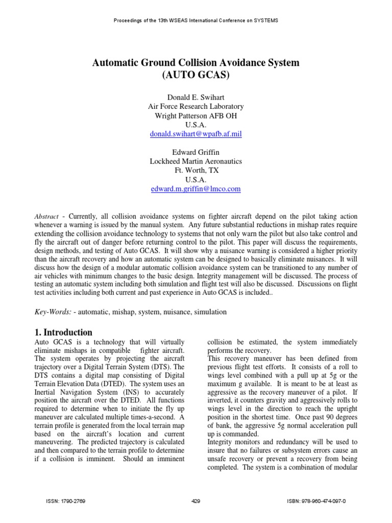 Automatic Ground Collision Avoidance System (Auto GCAS): Requirements ...