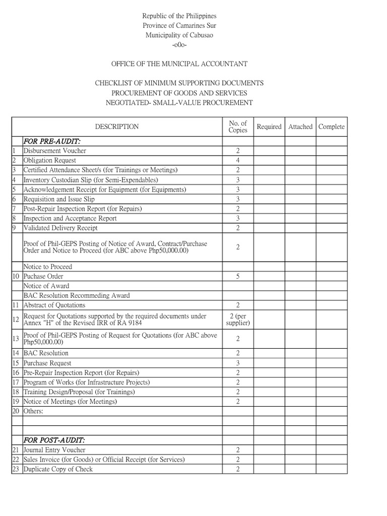 Checklist | PDF | Receipt | Supply Chain Management