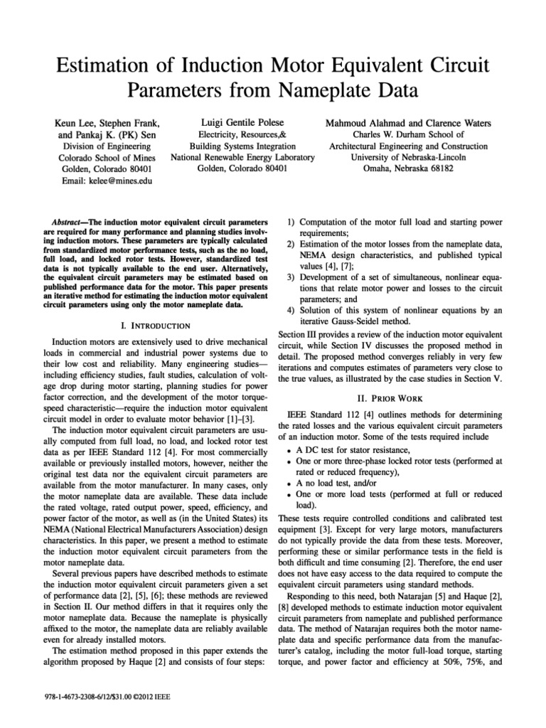 Estimation of Motor Parameters | PDF | Electric Motor | Electromagnetism