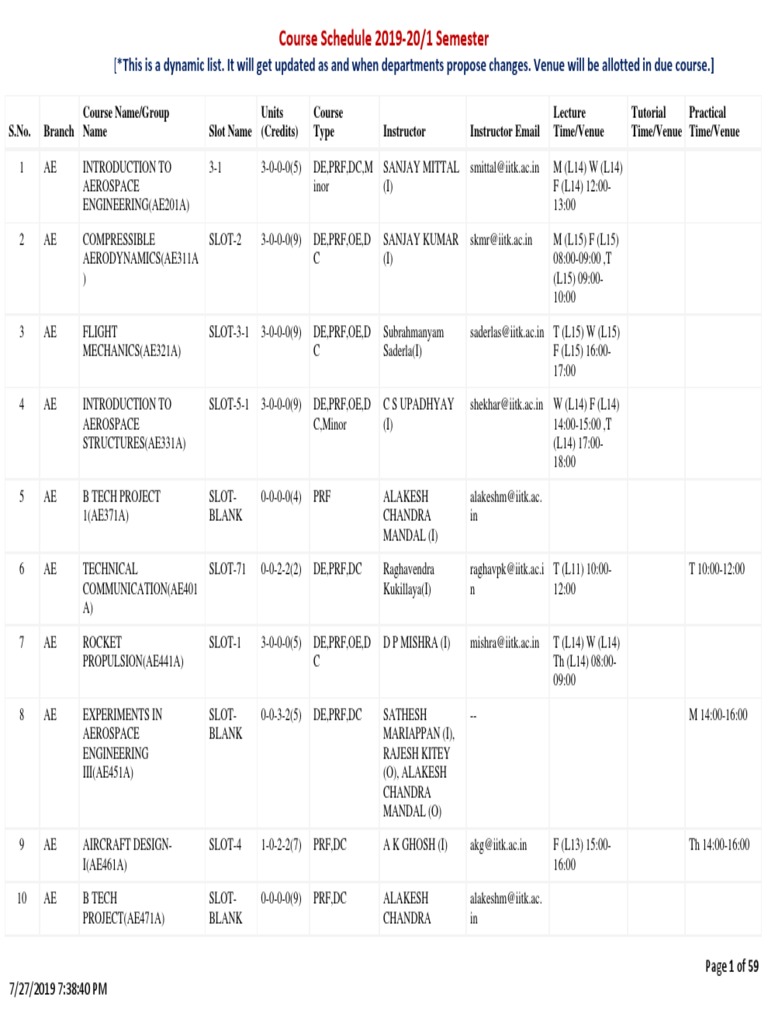 Course Schedule 2019-20-1 | PDF | Engineering | Academia
