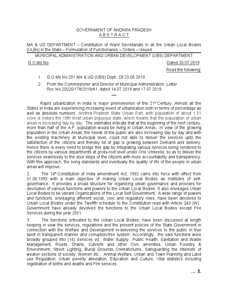 Formation of Ward Secretariats in AP | PDF | Government | Business