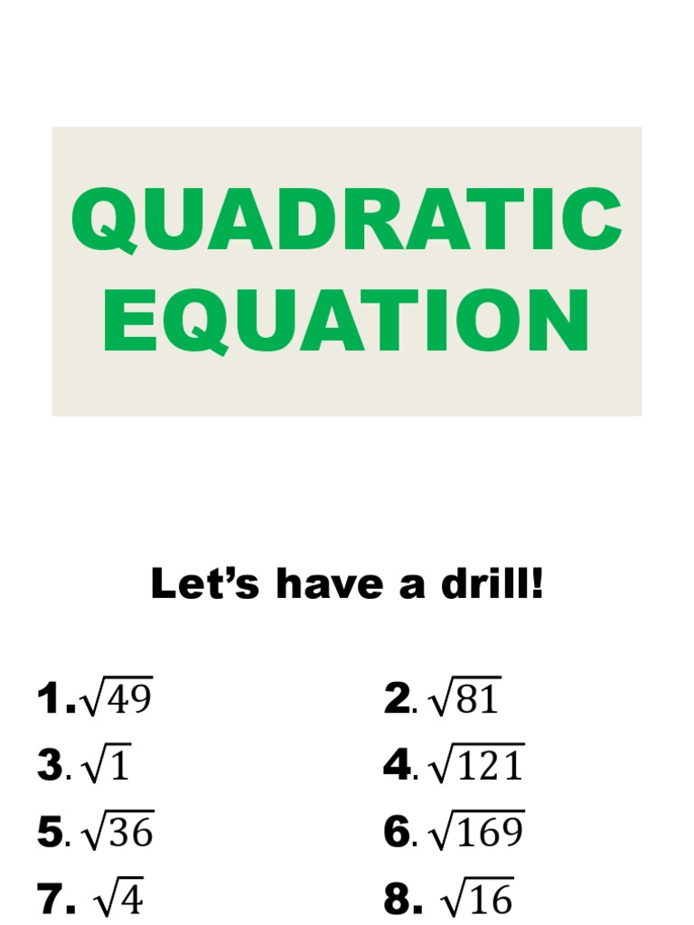 Quadratic Equation Ppt. Grade 9 | PDF