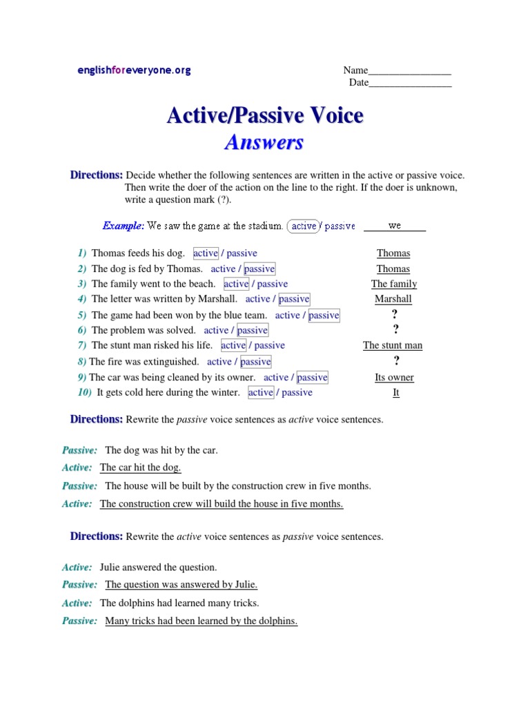 Active - Passive Voice - Answers PDF | PDF