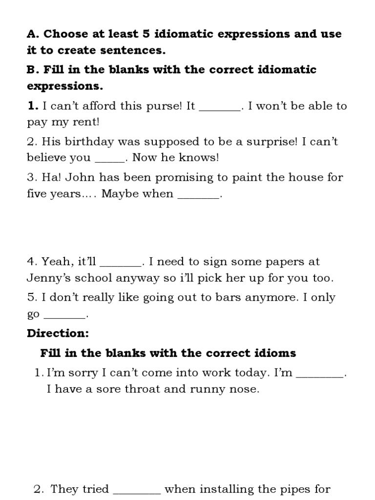 Idiomatic Expressions Practice Quiz | PDF | Idiom