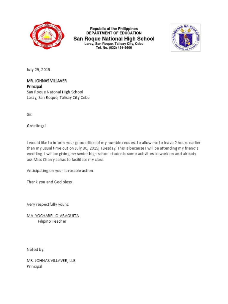 Excuse Letter - Undertime | PDF