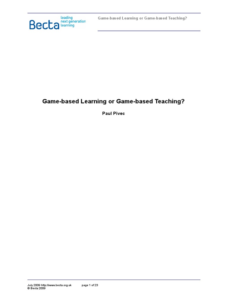Game Based Learning | PDF | Video Games | Learning