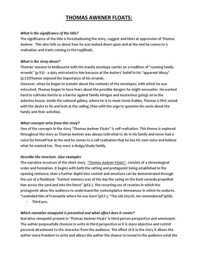 Thomas Awkner Floats | PDF | Narration