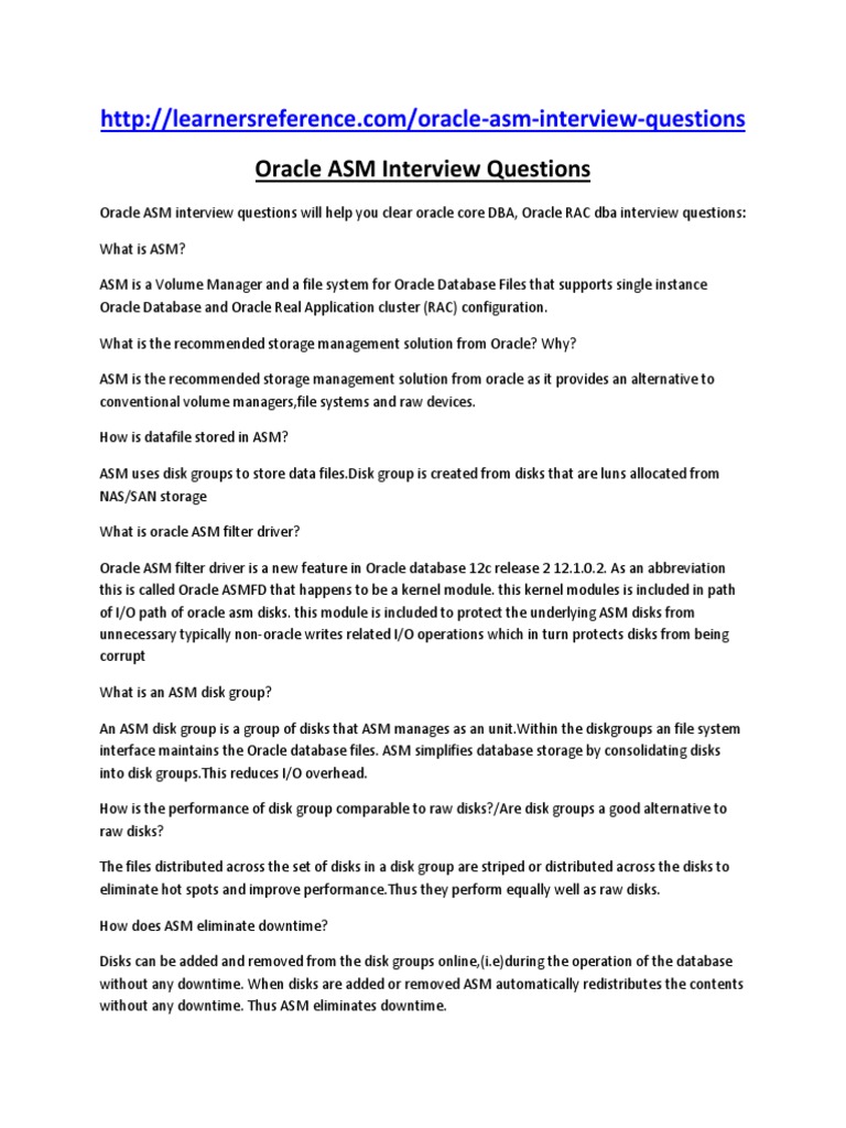 Oracle ASM Interview Questions | PDF | Oracle Database | Databases