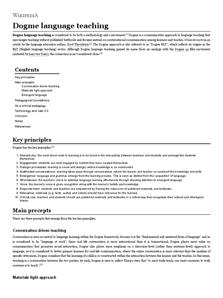 Dogme Language Teaching - Wikipedia | PDF | Teaching | Cognition