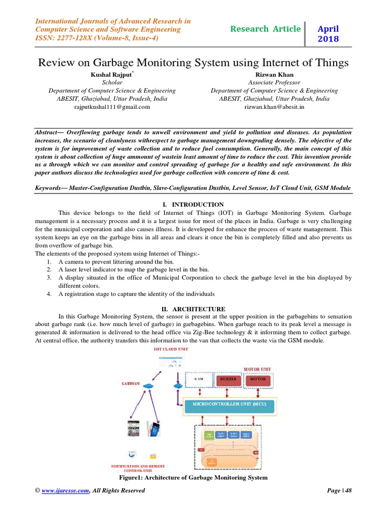 Review On Garbage Monitoring System Using Internet of Things | PDF ...