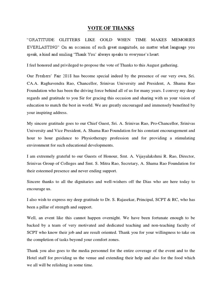 Vote of Thanks | PDF | Gratitude | Behavior Modification