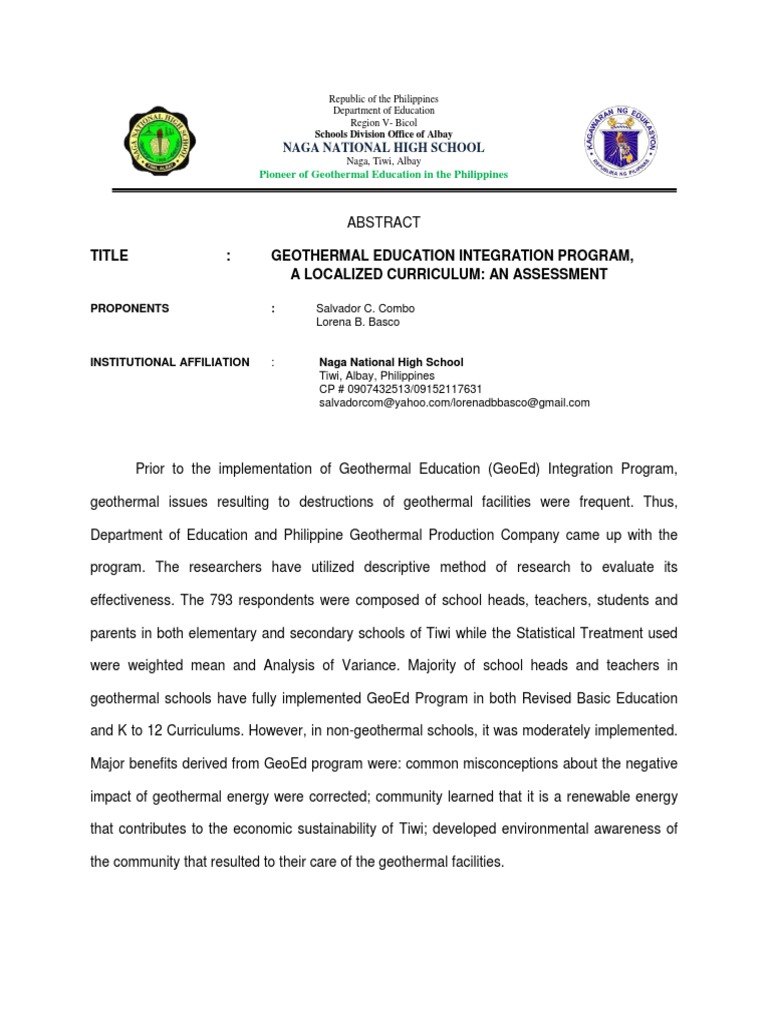 Geothermal Education Program Assessment | PDF | Geothermal Energy ...