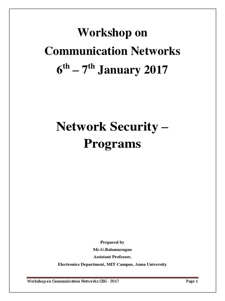 Network Security - Programs: Workshop On Communication Networks 6 - 7 ...