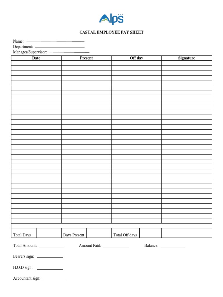 Casual Employee Pay Sheet Template | PDF | Labor | Employment