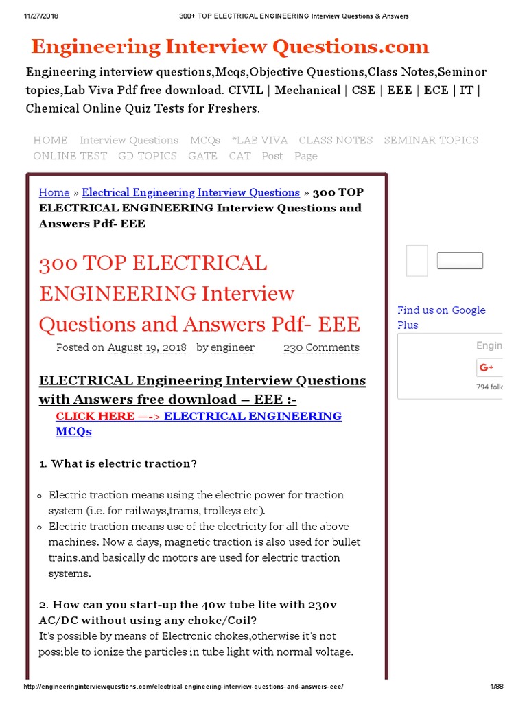 300+ TOP ELECTRICAL ENGINEERING Interview Questions & Answers PDF ...
