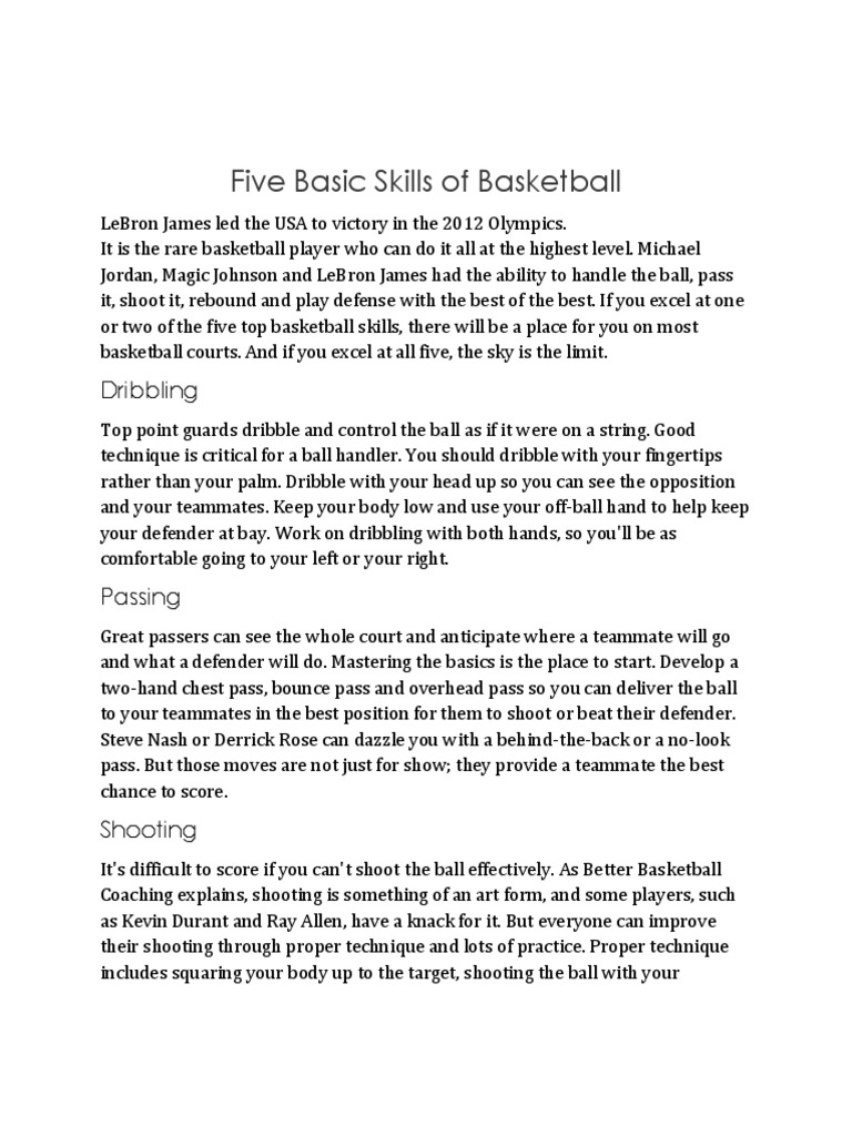 Five Basic Skills of Basketball | PDF | Leisure | Team Sports
