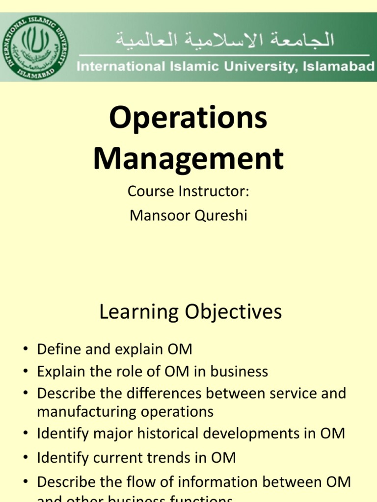 Operations Management: Course Instructor: Mansoor Qureshi | PDF ...