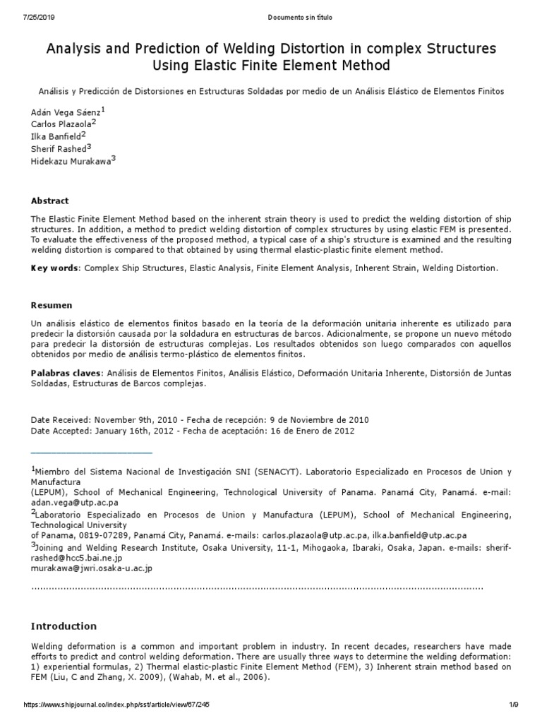 View Of Analysis And Prediction Of Welding Distortion In Complex Structures Using Elastic Finite
