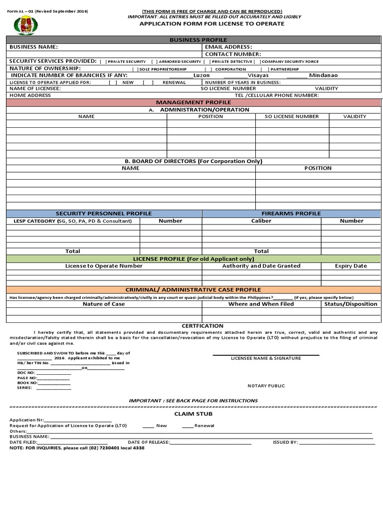 LTO Application Form 2016 | PDF | Security Guard | License